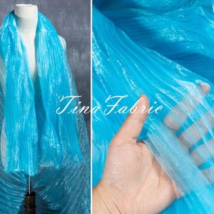Lake Blue Pleated Organza Fabric - Designer Dress Fabric - by the Half ...