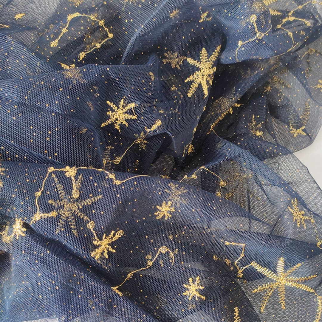 4 Colors Moon Star Embroidered Lace Fabric Golden Glitter Dot Lace ...