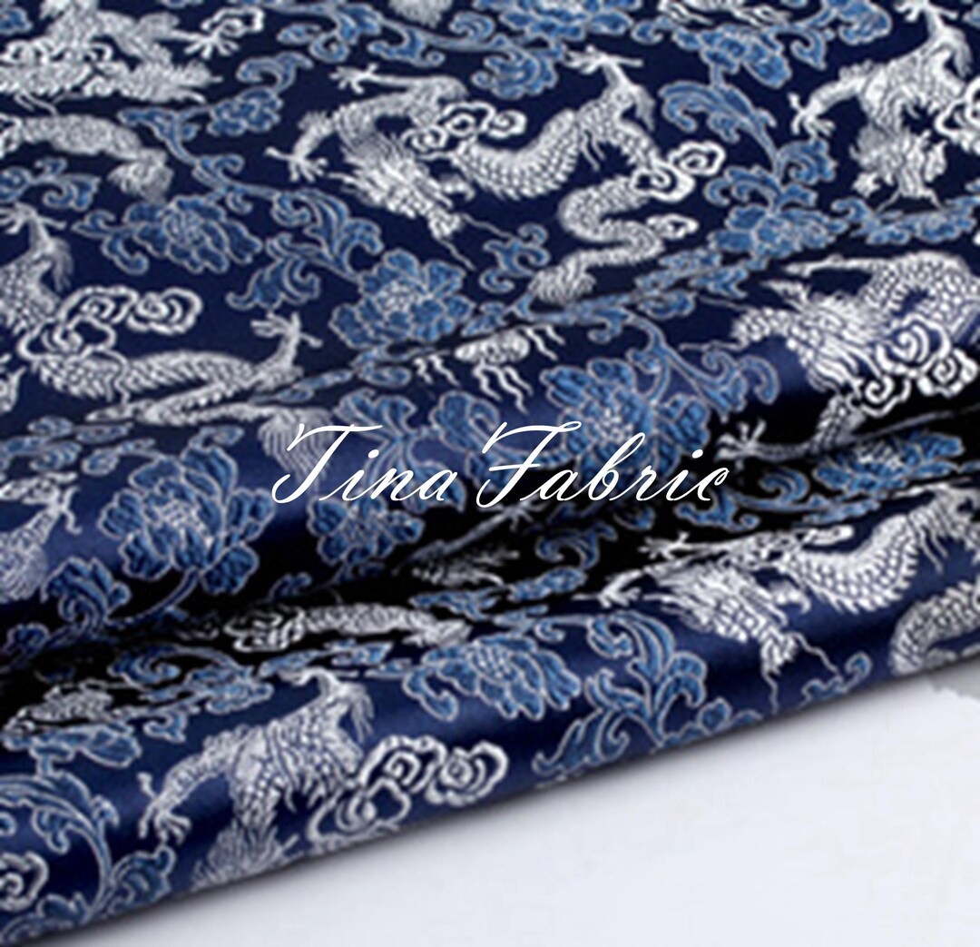 Blue Dragon Brocade Fabric: White Dragon Jacquard, by the Yard - Etsy