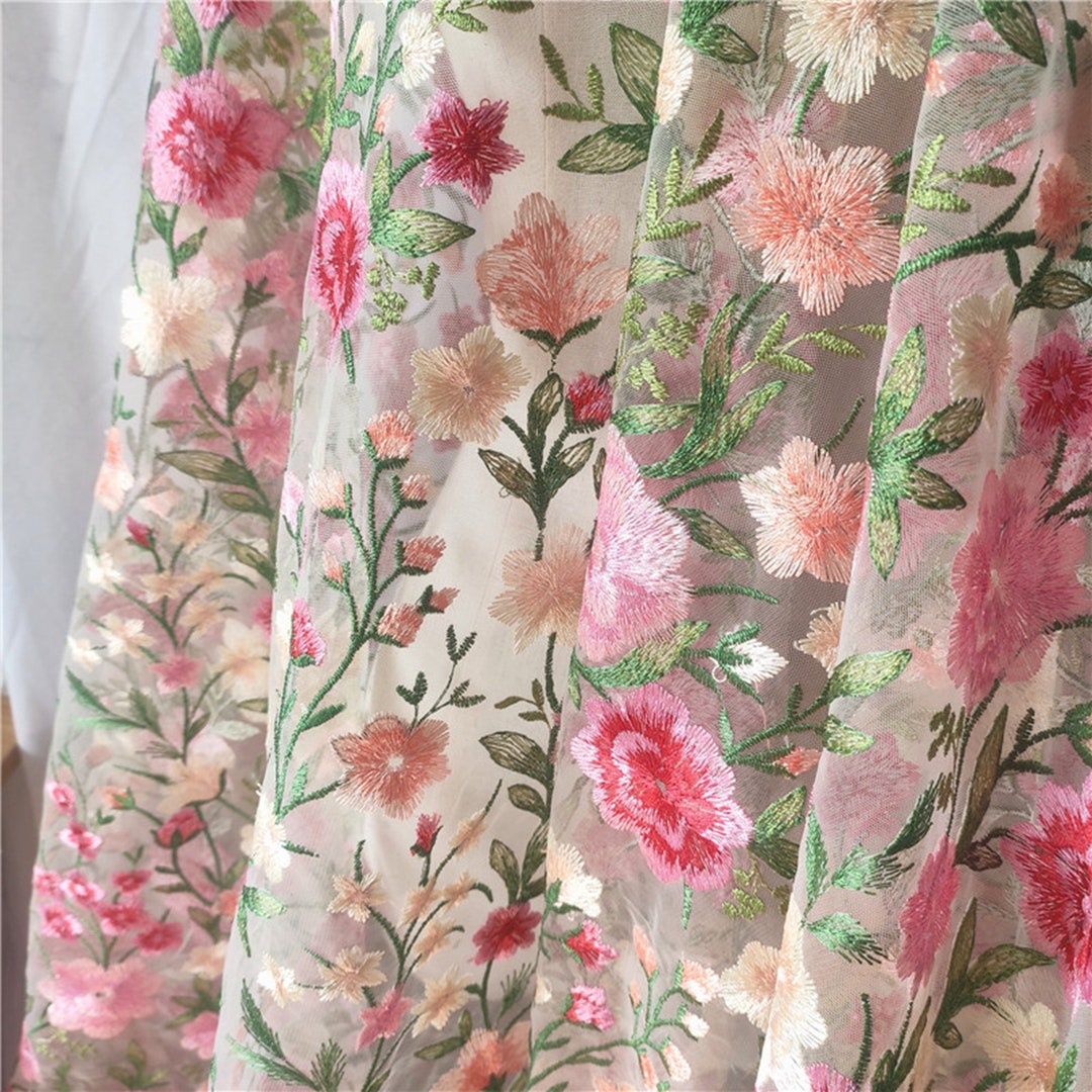 Elegant Embroidery Mesh Fabric, Blooming Flower Floral Embroidered ...