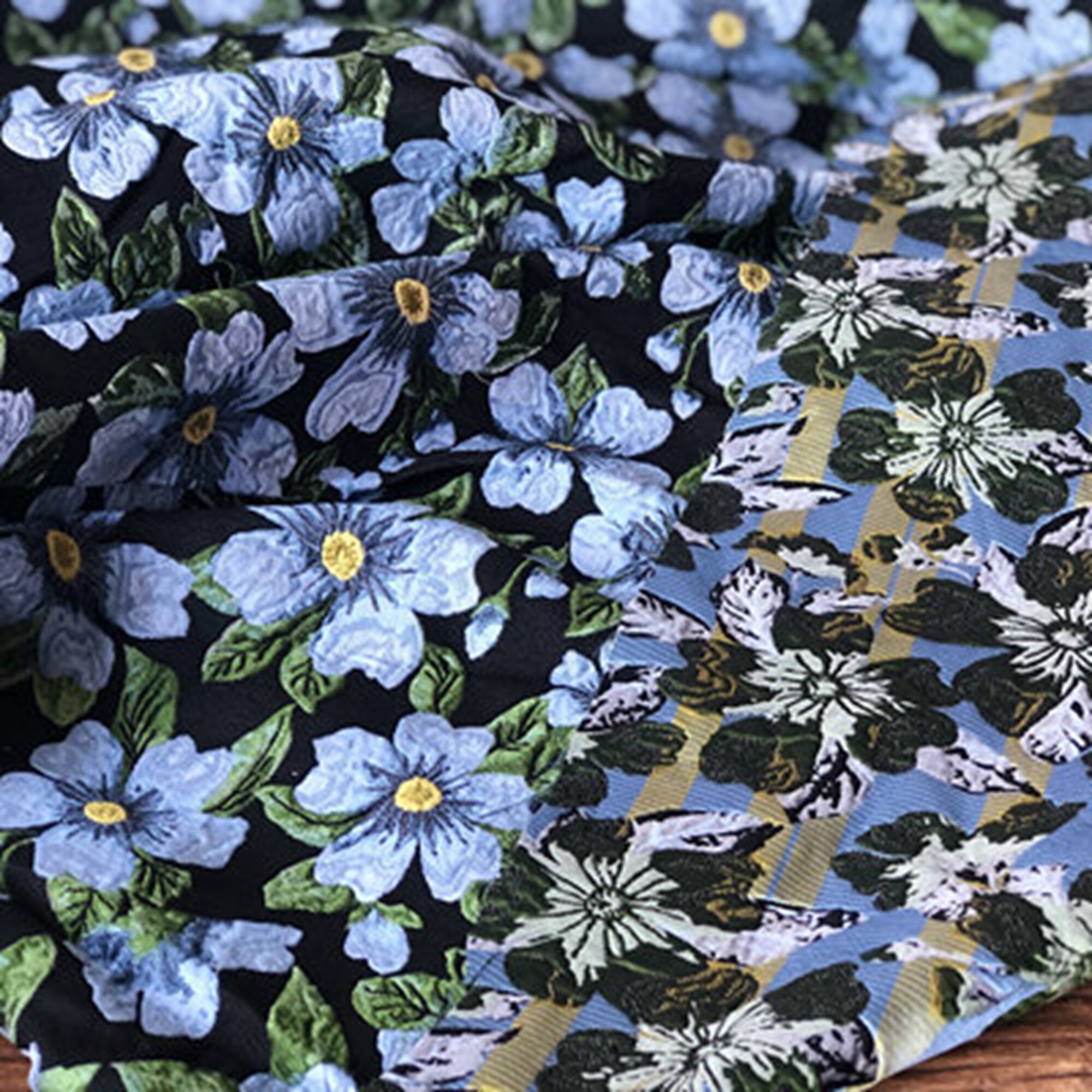 High-end Jacquard Brocade Blue Flower Pattern Retro Style - Etsy