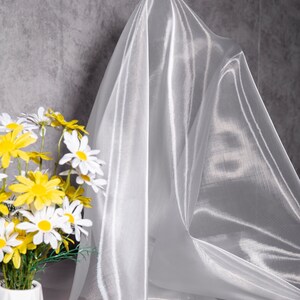 White Metallic Organza Fabric, Liquid Glossy Fabric, Stiff See-through ...