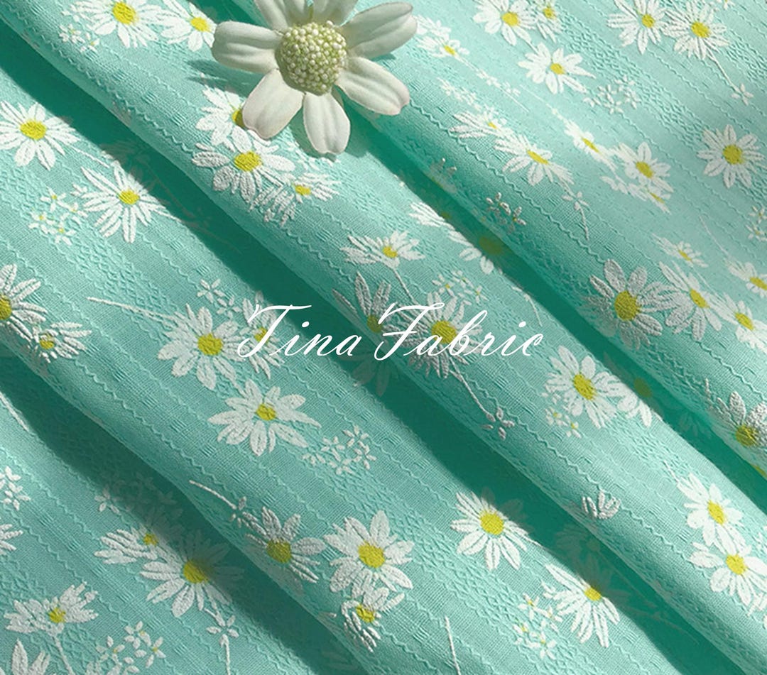Green Daisy Jacquard Cotton Fabric - 57'' Wide - by the Meter - Etsy