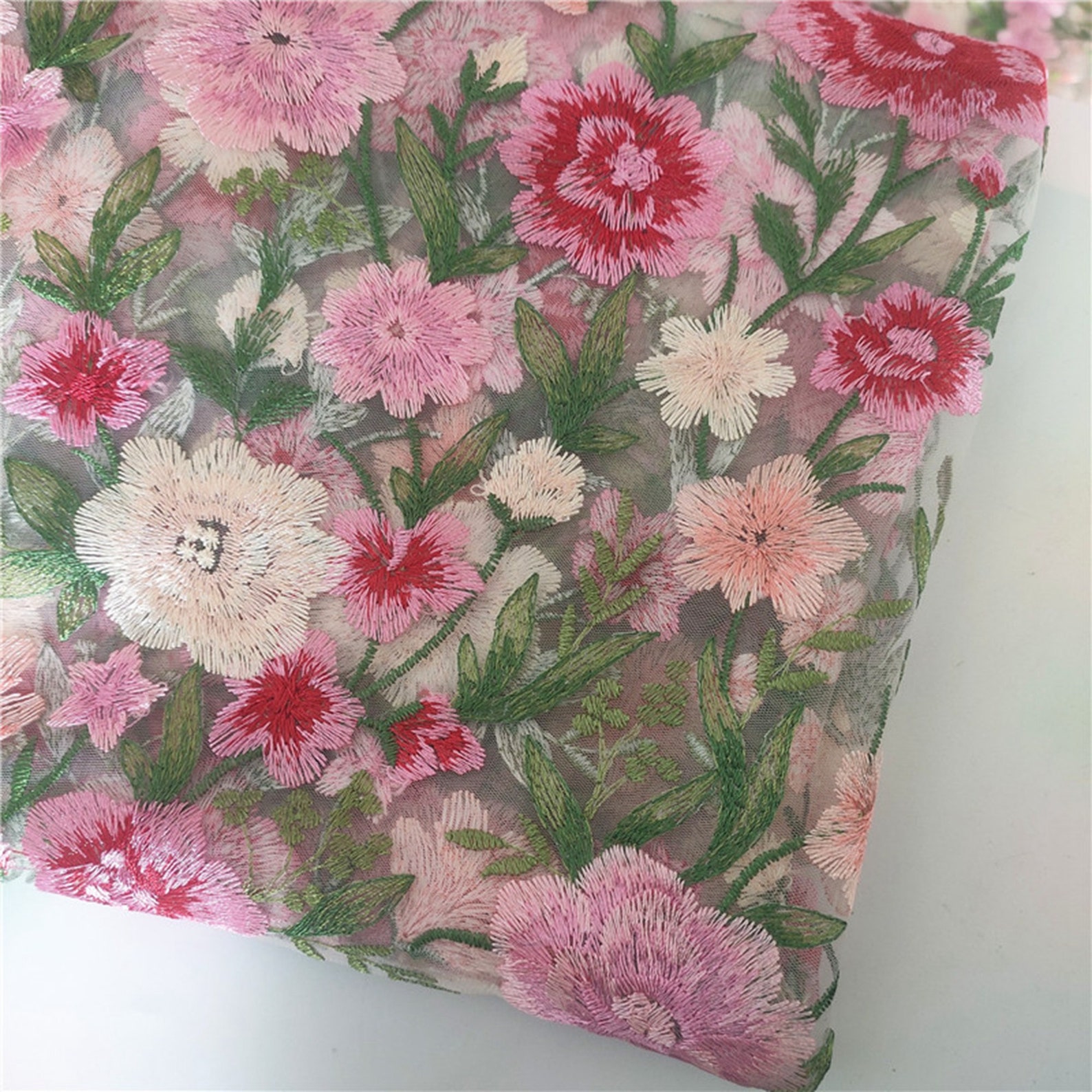 Elegant Embroidery Mesh Fabric Blooming Flower Floral - Etsy