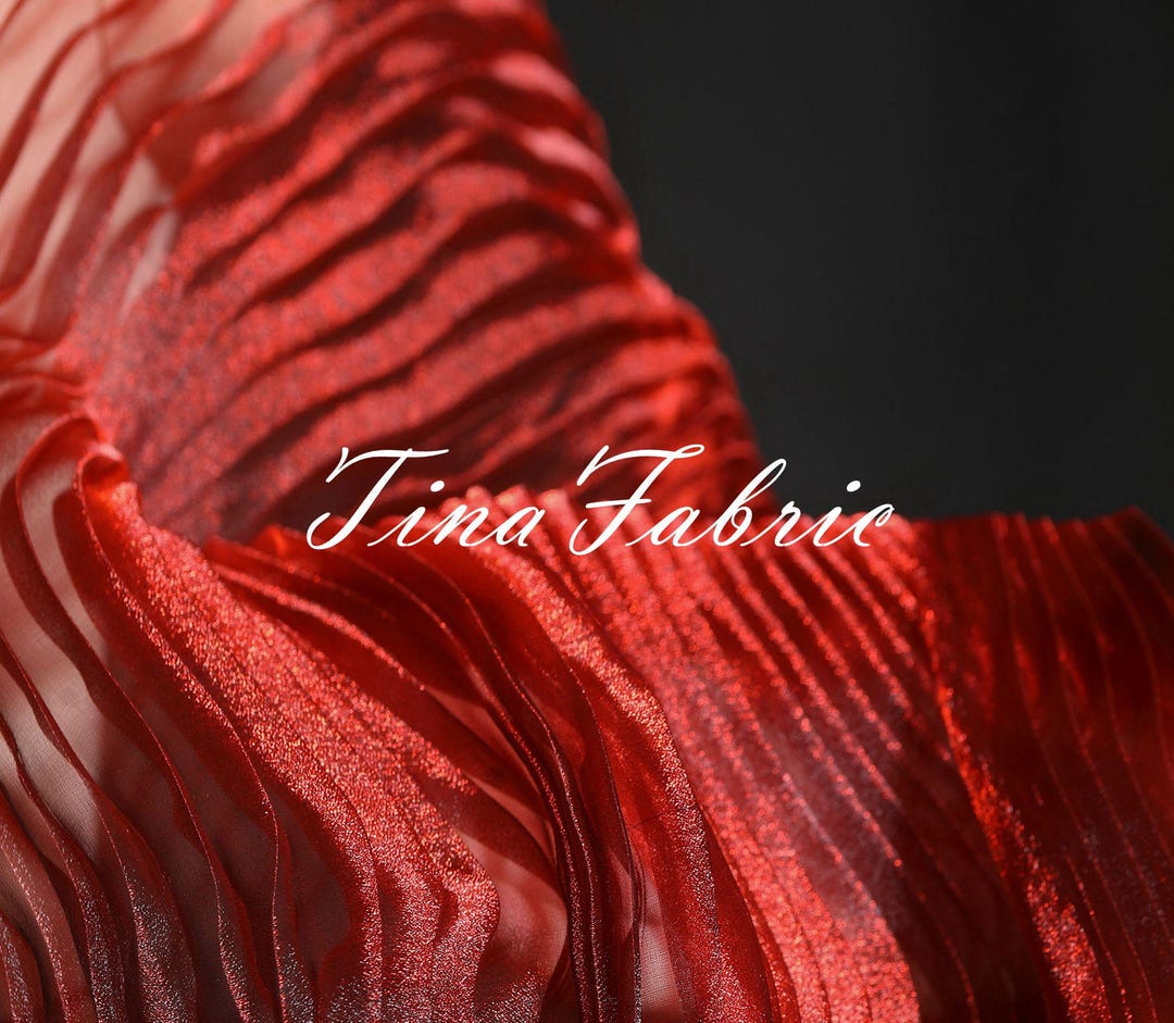 Red Gradient Pleated Organza Fabric: Water Light Reflective Yarn ...