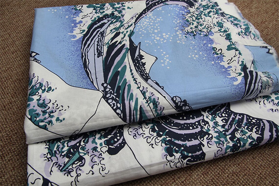 Cotton Fabric With Blue Sea Wave Hokusais Wave 1/2 Yard - Etsy