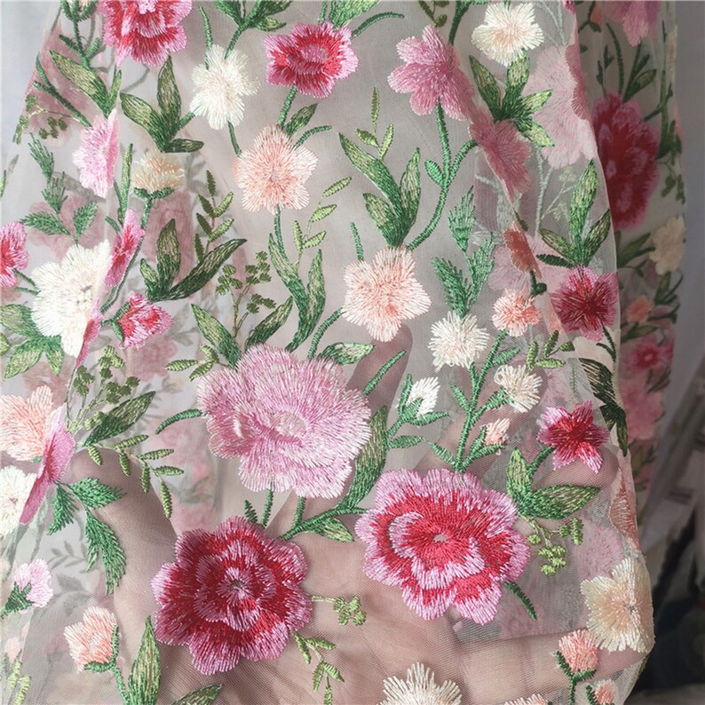 Elegant Embroidery Mesh Fabric Blooming Flower Floral - Etsy