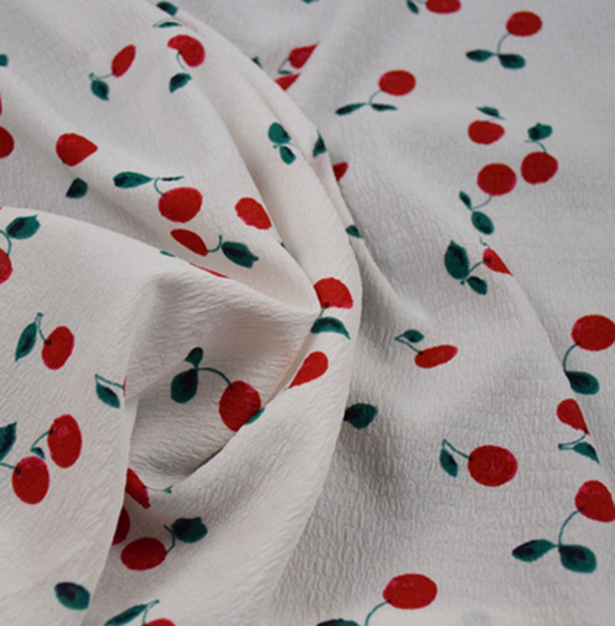 White Little Cherry Printed Fabric Chiffon Crepe Fabric - Etsy