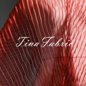 Red Gradient Pleated Organza Fabric: Water Light Reflective Yarn ...