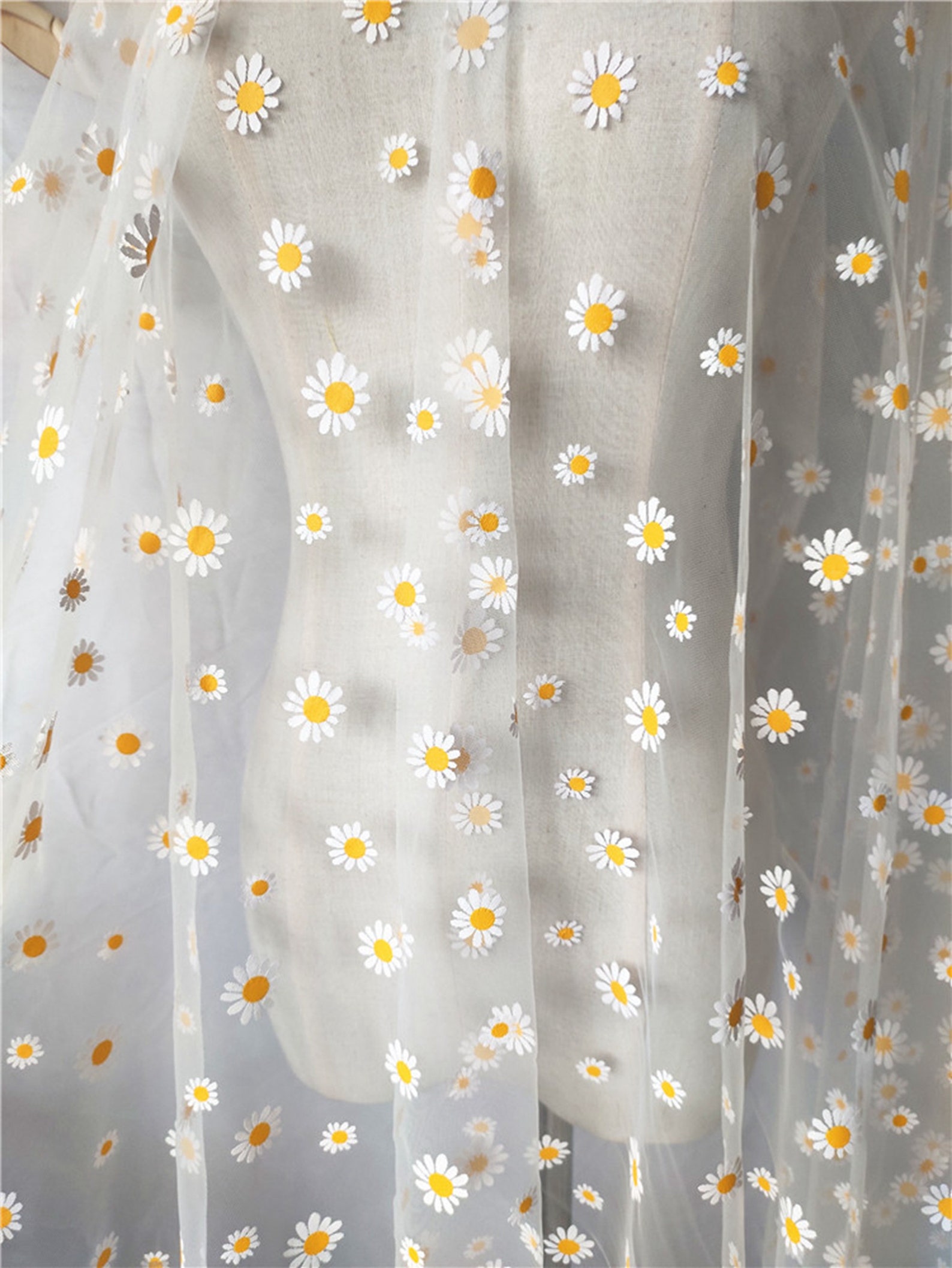 Daisy Lace Fabric Daisy Print Tulle Mesh Lace Fabric Daisy - Etsy