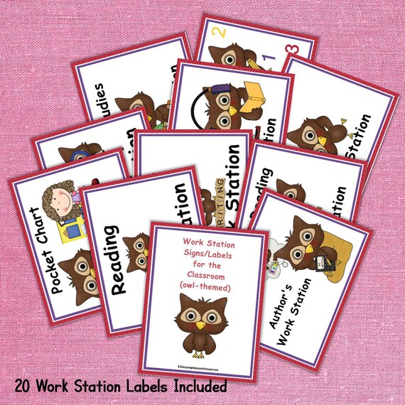 Owl-themed Work Station Labels. Signs. Literacy Centers. - Etsy