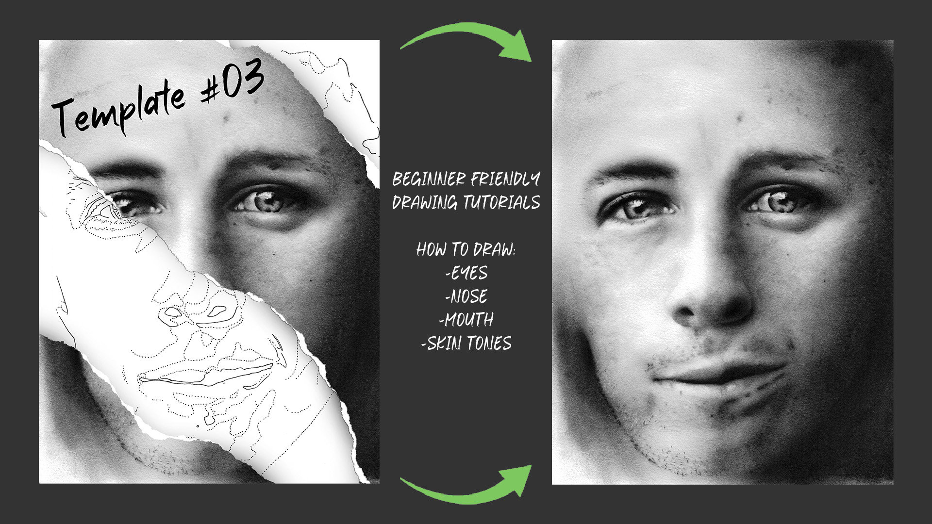 How to Draw A Realistic Face (step by Step) Template #03 - Etsy