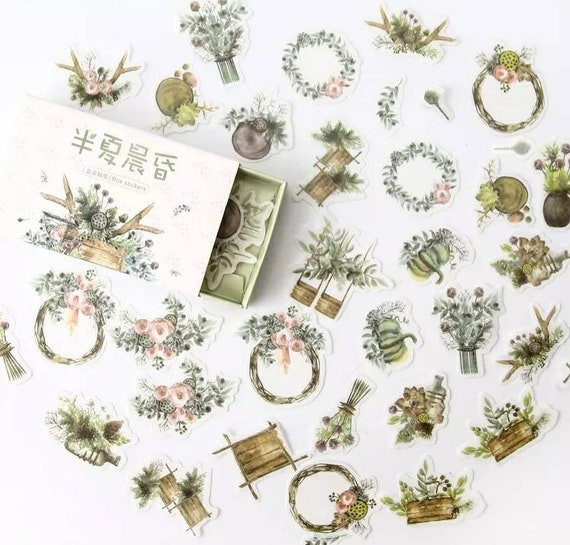 40pcs Green Vintage Stickers Pack Watercolour Stickers | Etsy