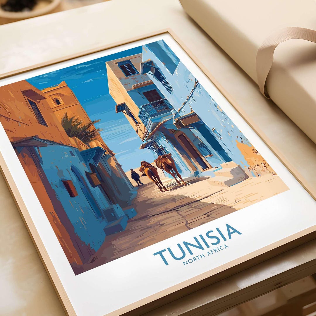 Vintage Tunisia Poster, North Africa Wall Art, Old Town Decor, Historic ...
