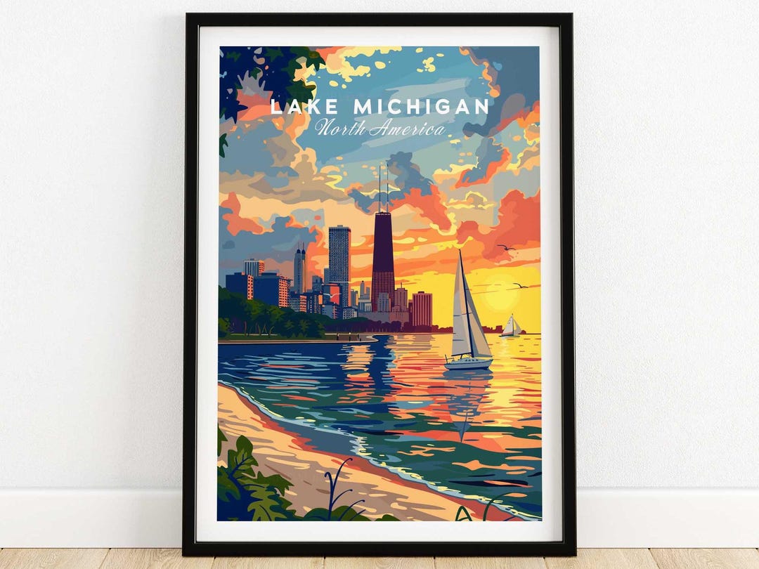 Lake Michigan Poster Travel Print Wall Art Lake Michigan Poster Gift ...
