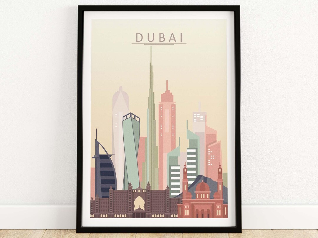 Dubai City Skyline Print Dubai Poster Dubai Wall Art Dubai Cityscape ...