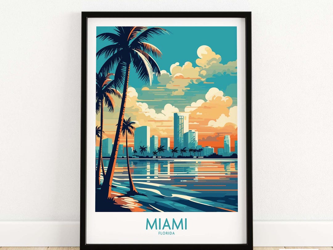 Miami Print Art Print Travel Poster | Home Gift Birthday Present ...
