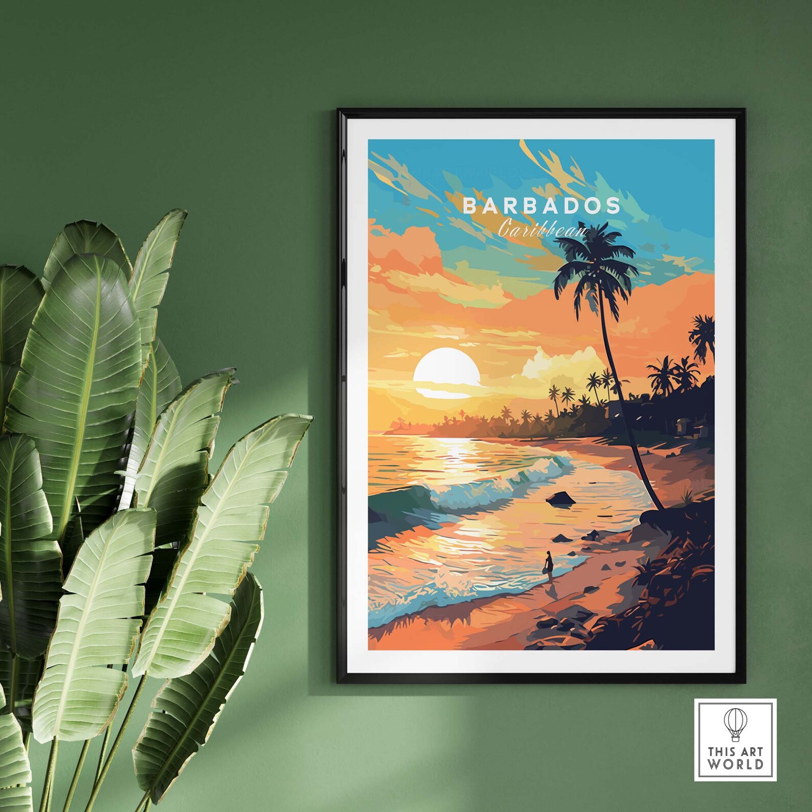 Sunset Beach Poster: Colorful Barbados Travel Art - Framed or Unframed ...