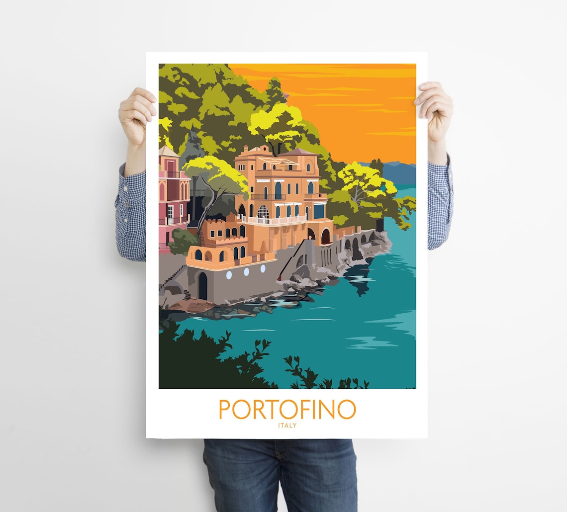 Portofino Print Italy Travel Poster Portofino Wall Art | Etsy