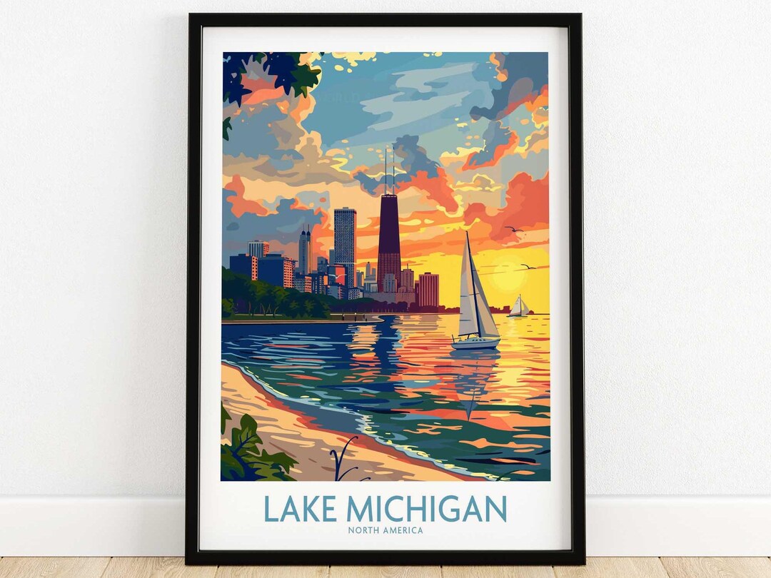 Lake Michigan Travel Poster Lake Michigan Print Wall Art Poster Gift ...