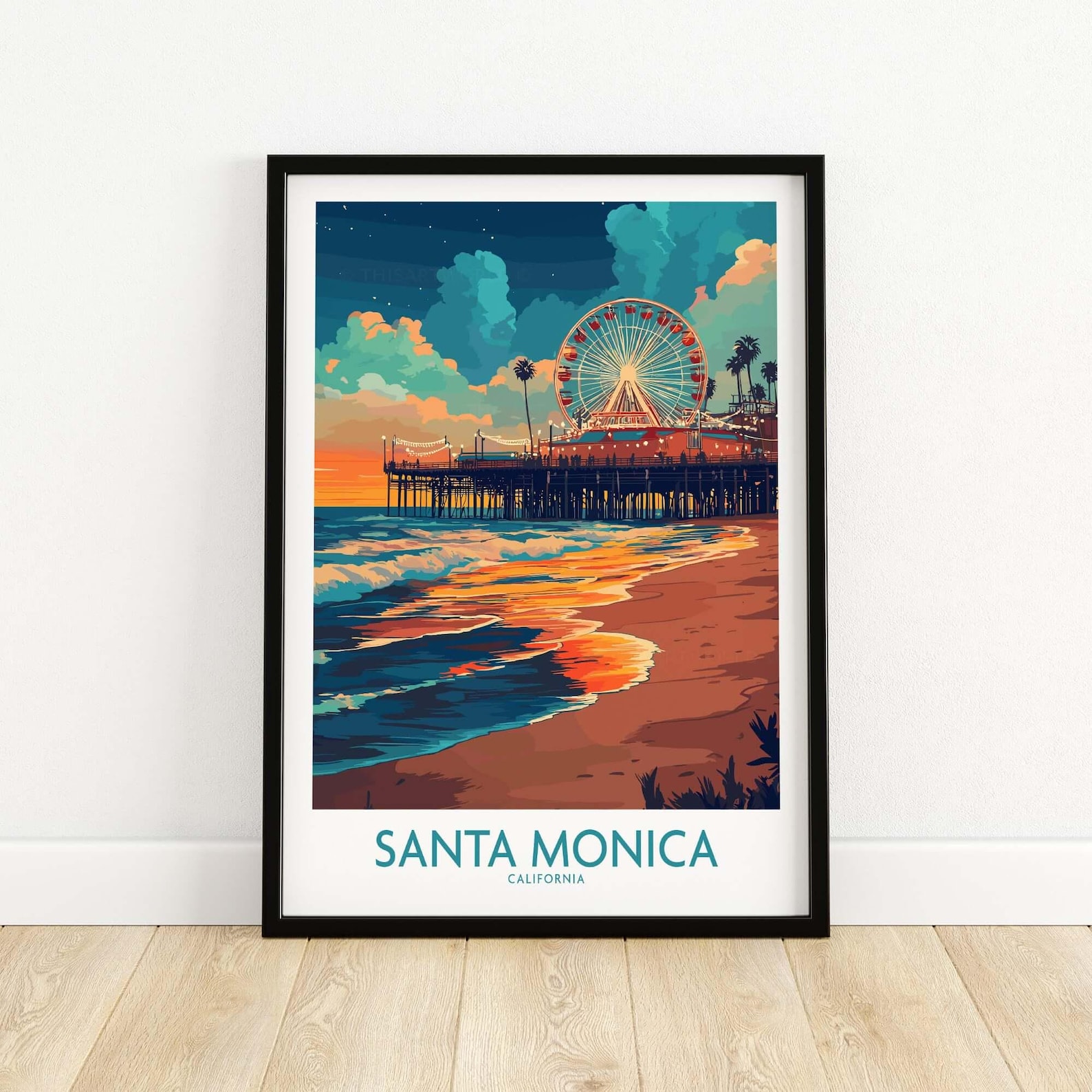 Santa Monica Pier Poster California Wall Art Santa Monica Wall Art Gift ...