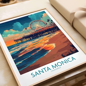 Santa Monica Pier Poster California Wall Art Santa Monica Wall Art Gift ...