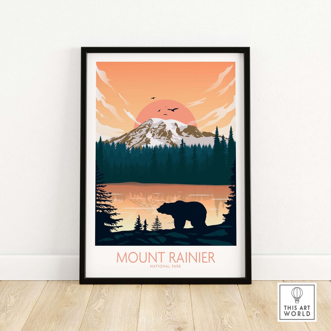 Mount Rainier Poster | National Park Print | Wall Art | Travel Poster ...