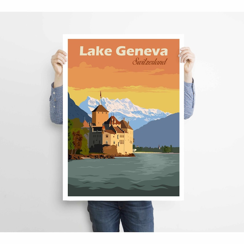 Lake Geneva Poster Switzerland Print Lake Geneva Wall Art | Etsy