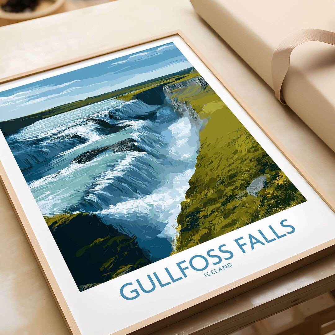 Gullfoss Falls Waterfall Poster, Iceland Landscape (framed or Unframed ...