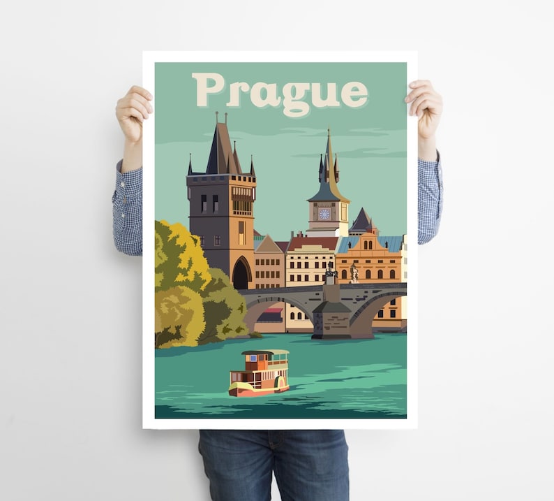 Prague Poster Czech Wall Art Prague Skyline Travel | Etsy