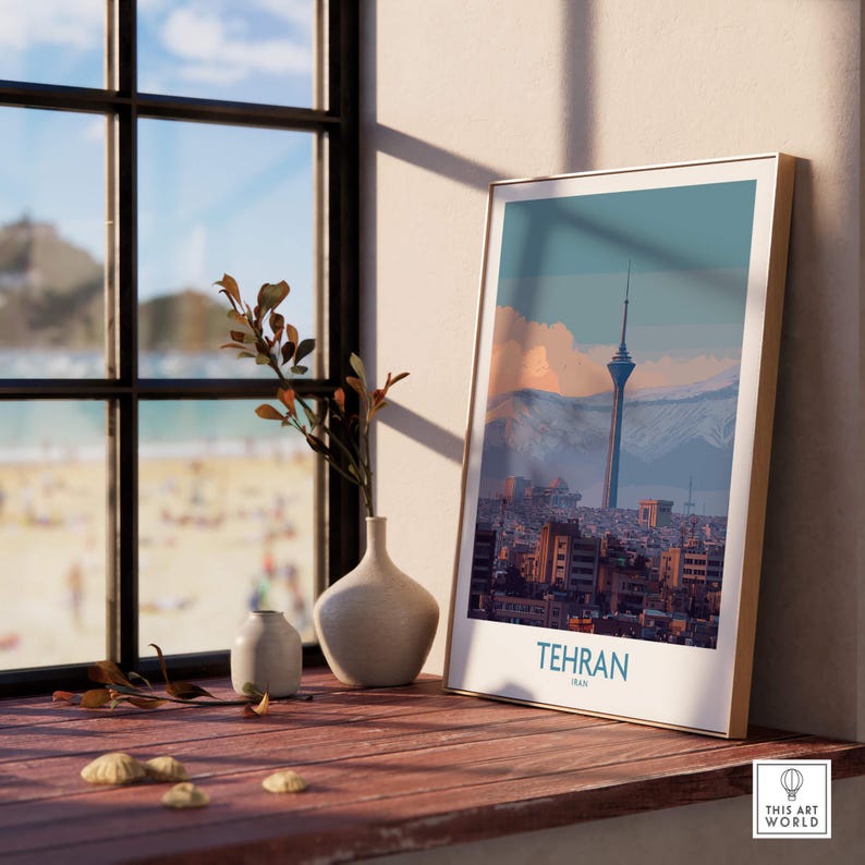 Tehran Cityscape Canvas Print - Evening View With Tower and Mountains ...