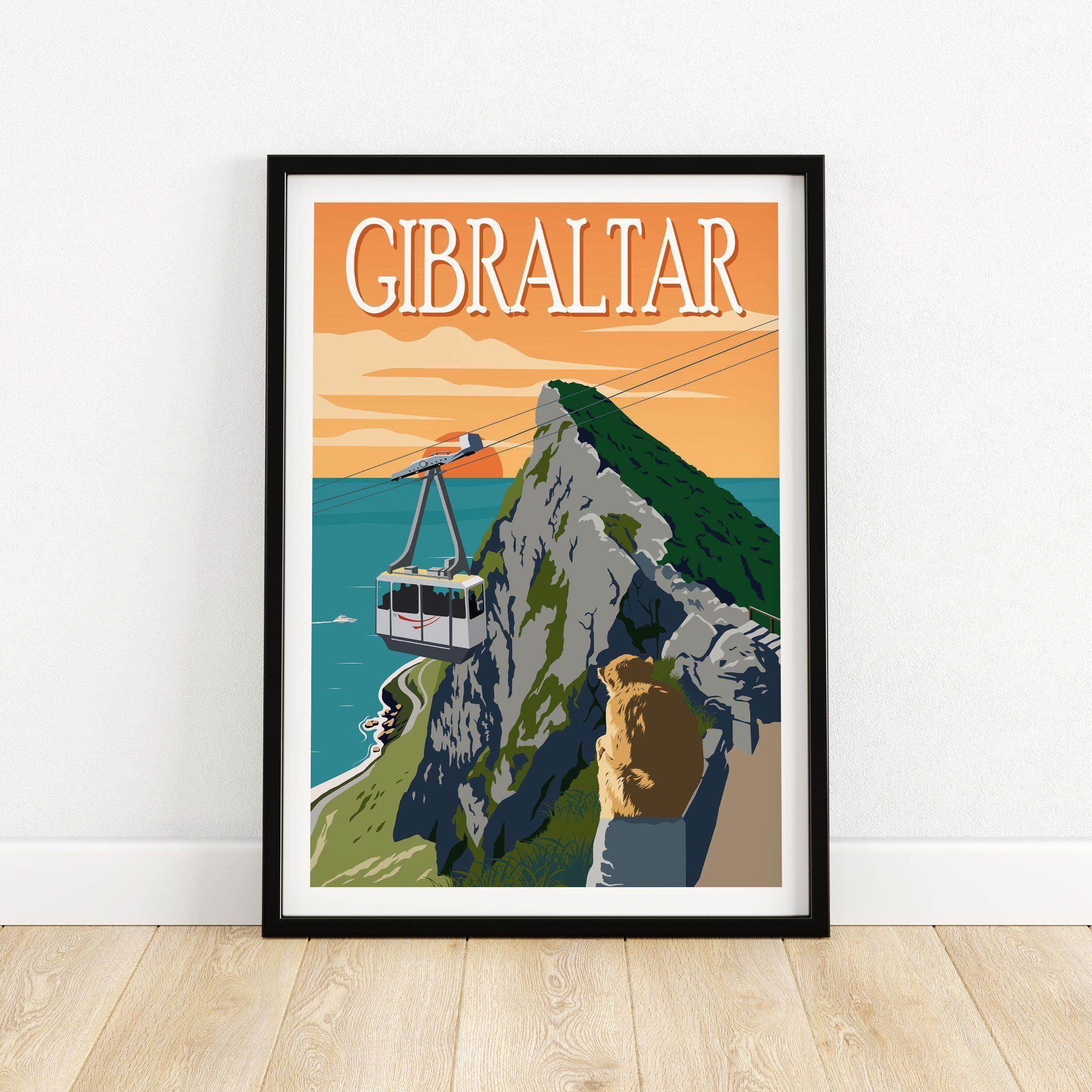 Gibraltar Print Vintage Travel Poster Rock of Gibraltar | Etsy