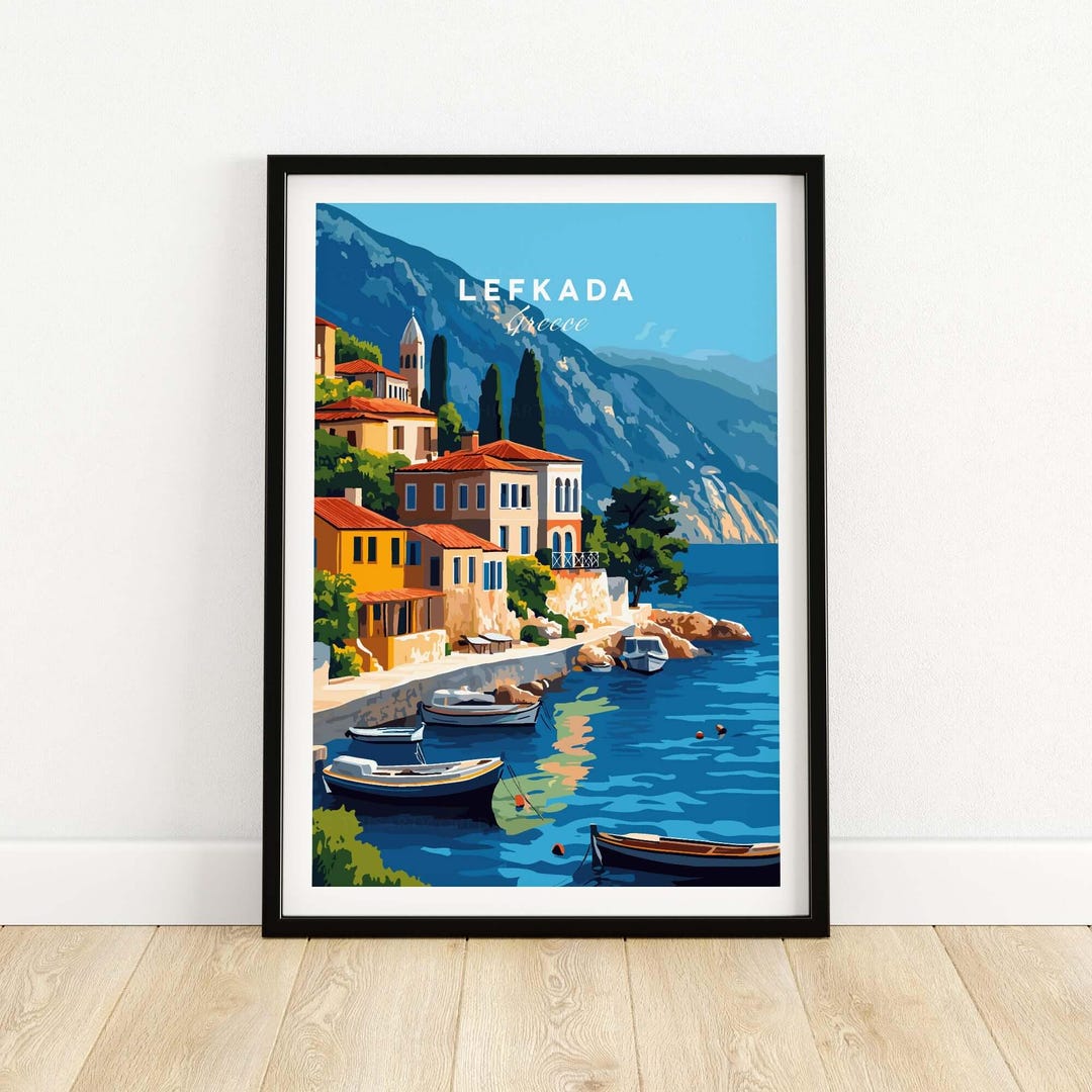 Lefkada Greece Travel Art Print Coastal Landscape Poster - Etsy