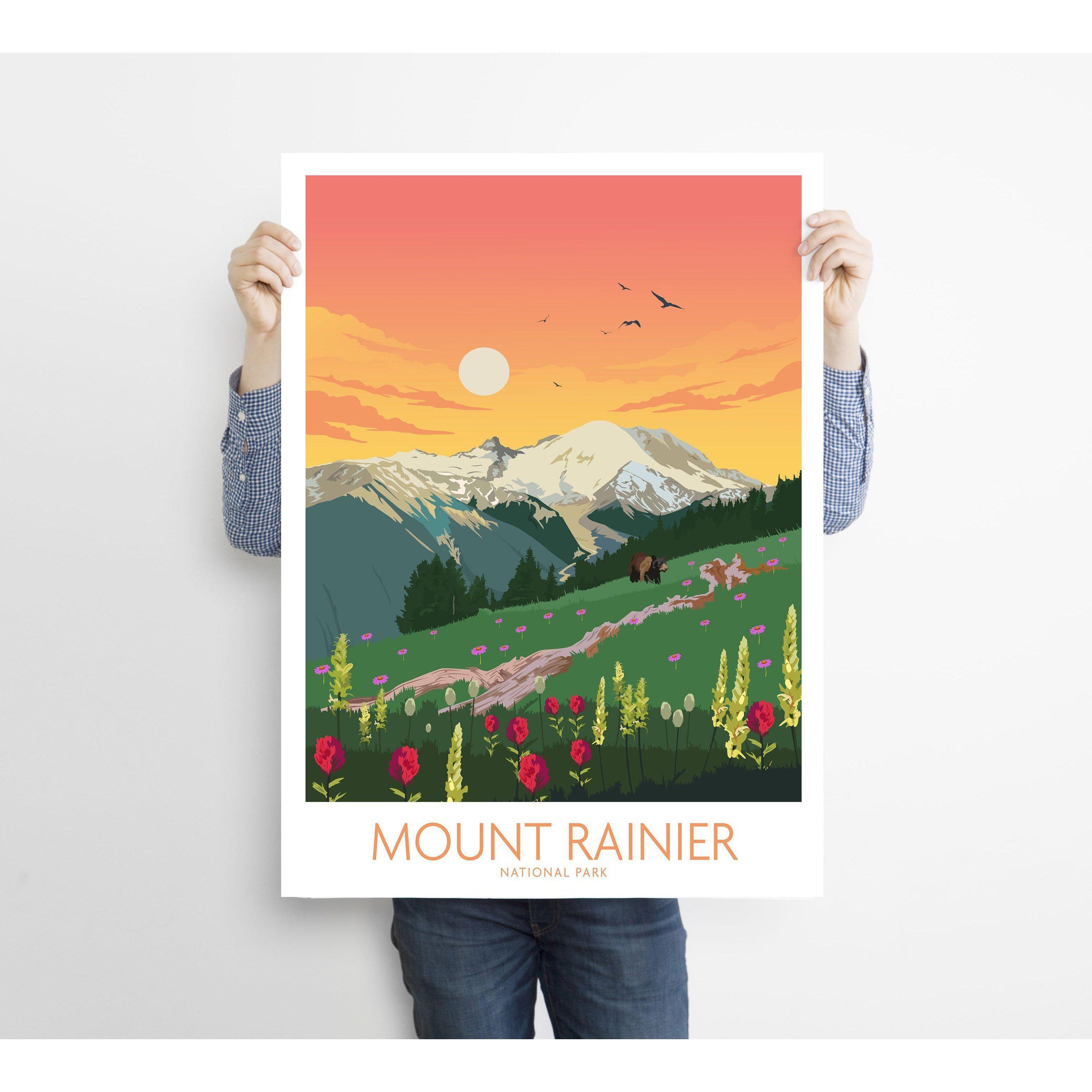 Mount Rainier National Park Poster Art Print Wall Art | Etsy