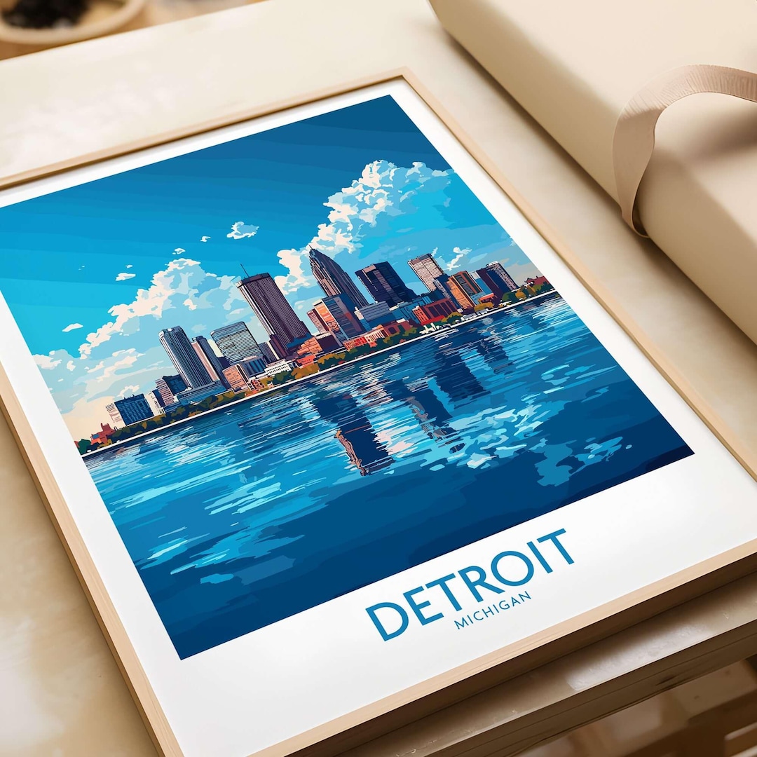 Detroit Travel Poster Detroit Wall Art Print Michigan Poster Detroit ...