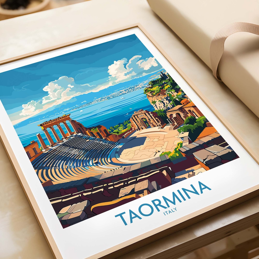 Taormina Travel Poster - Vintage Italian Wall Art Print Sicily Italy ...