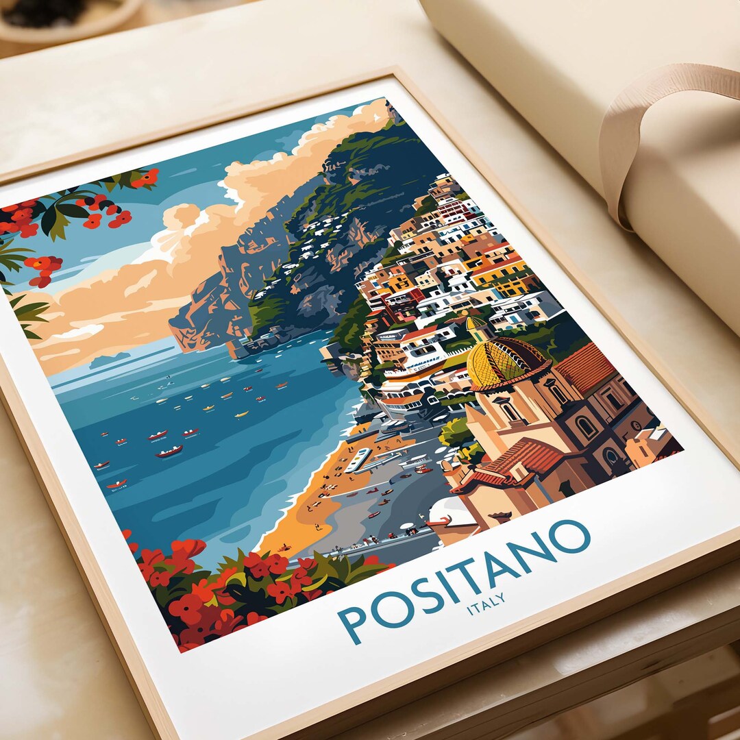 Positano Print Italy Amalfi Coast Positano Wall Art Italy Travel Poster ...