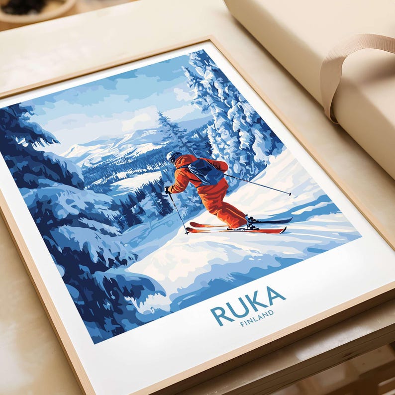 Lapland Ski Scene Wall Art - Ruka Finland Powder Print, Winter Sports ...