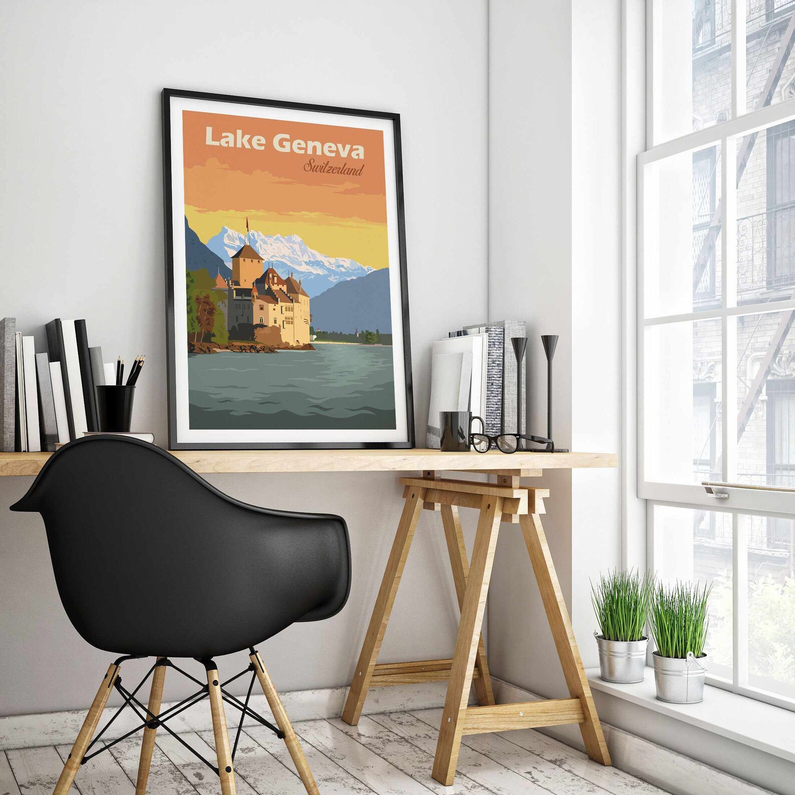 Lake Geneva Poster Switzerland Print Lake Geneva Wall Art | Etsy