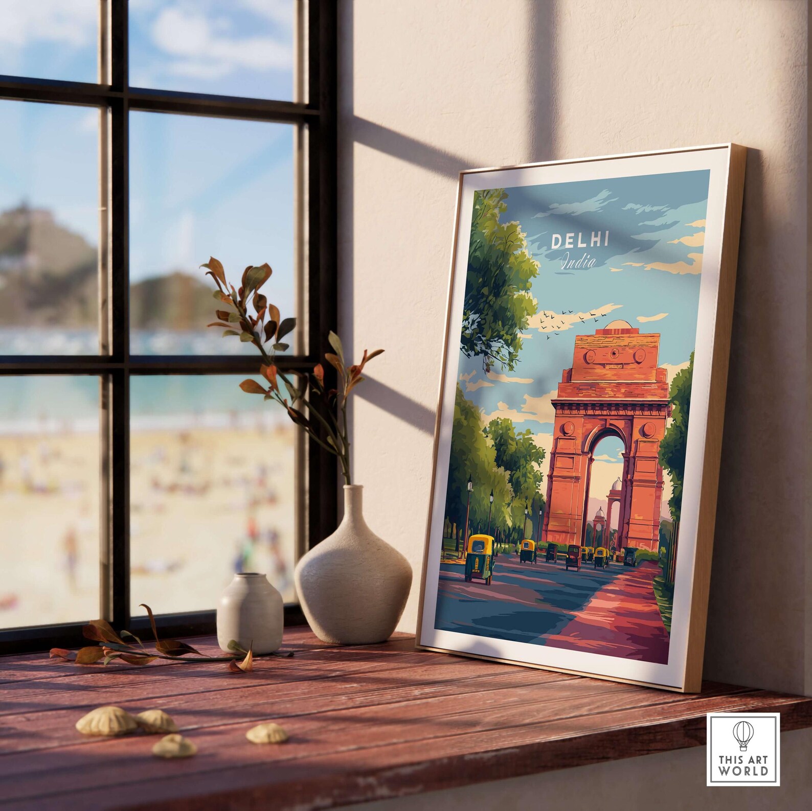 Delhi India Gate Travel Poster India Landmark Print Cityscape Wall Art ...