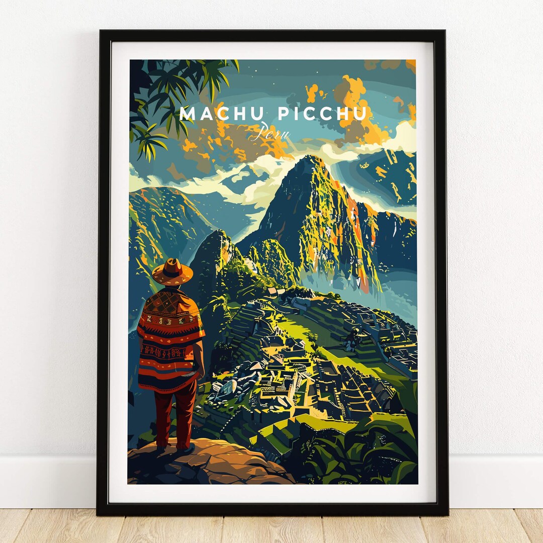 Machu Picchu Travel Poster - Colorful Vintage Incan City Print - Etsy