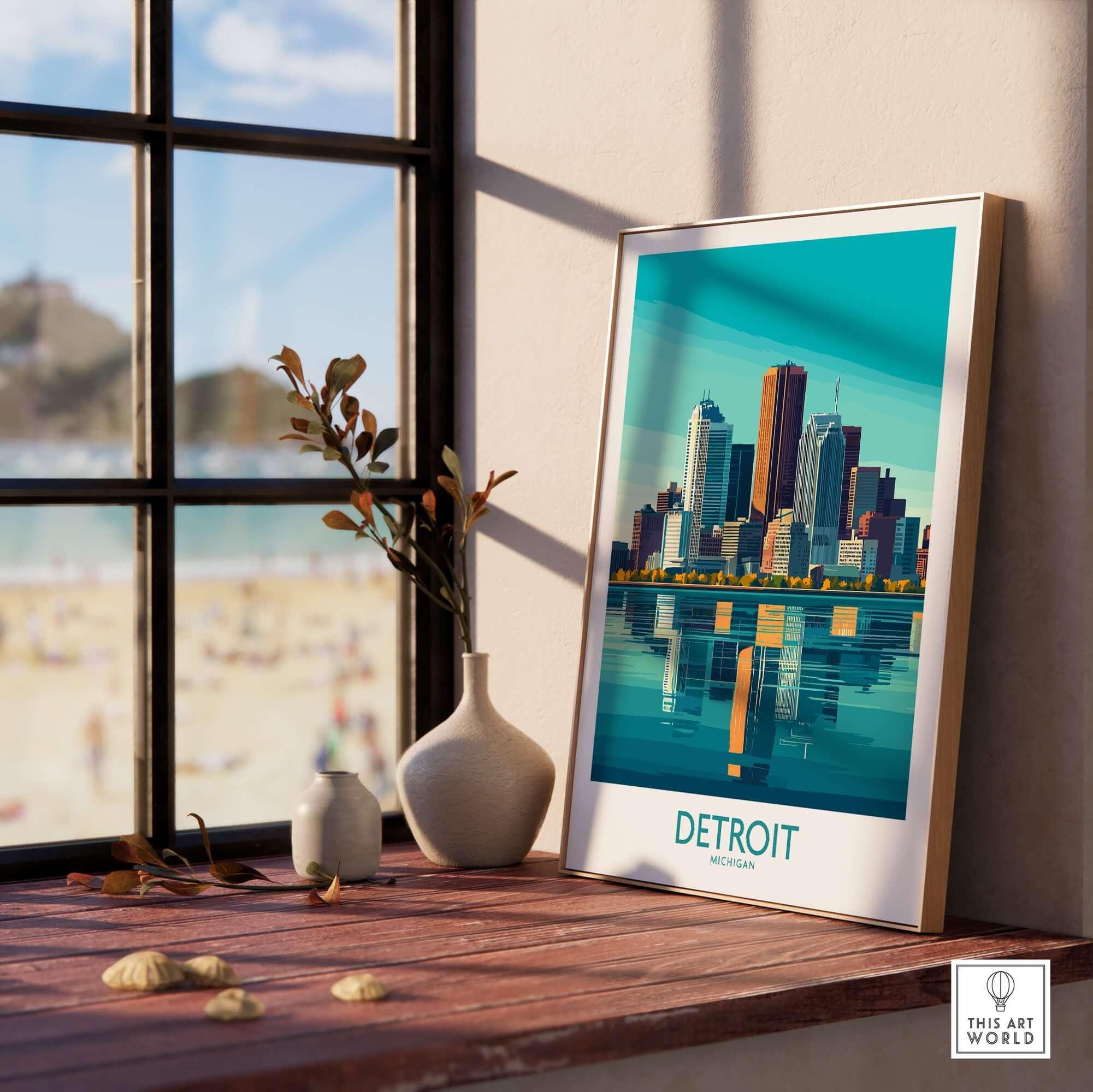 Detroit Art Print Michigan Living Room Wall Decor Artwork Gift Framed ...