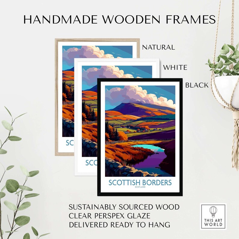 Scotland Travel Poster Scottish Borders Lake Autumn Hills Print ...
