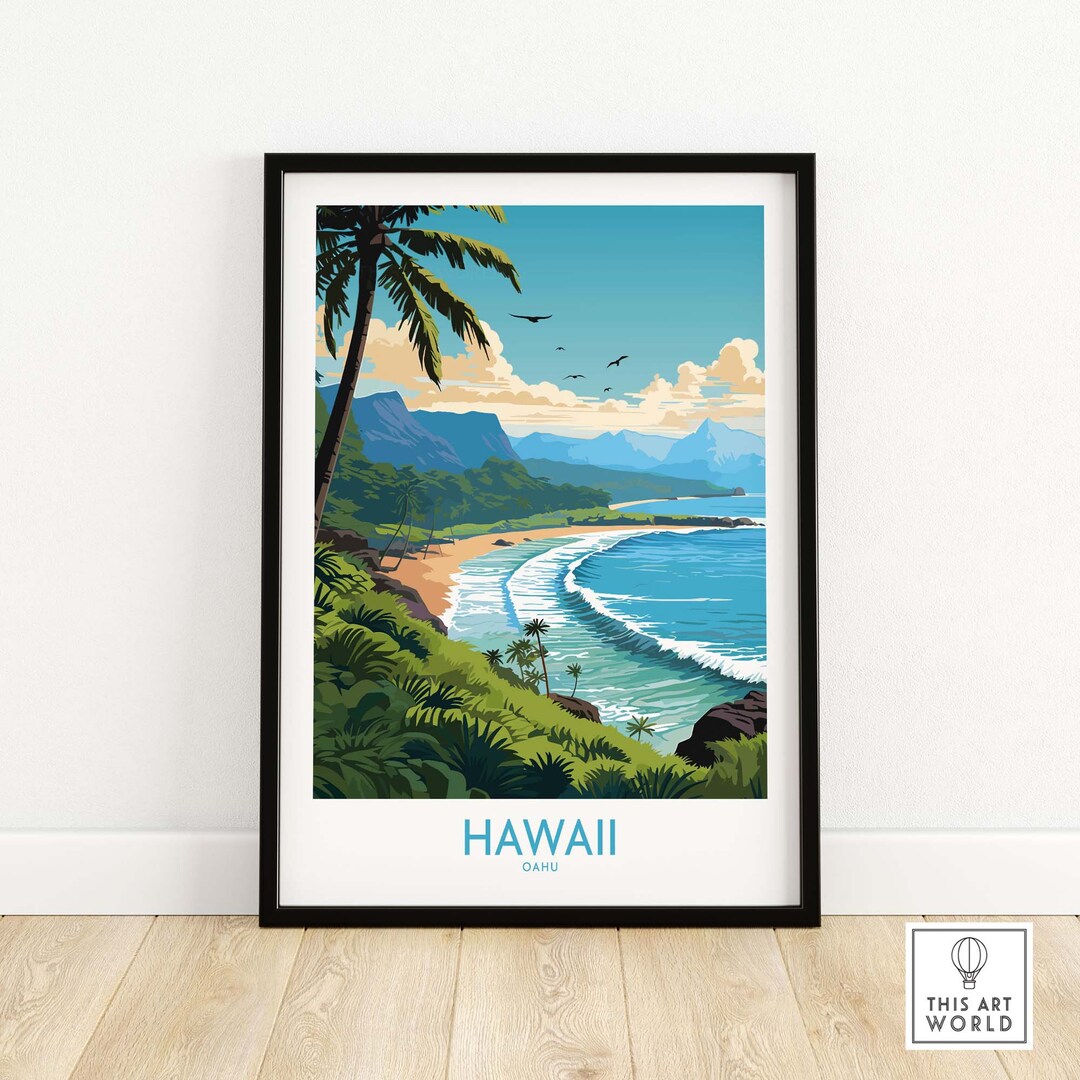 Hawaii Oahu Print Art Print Travel Print Home Décor Poster Gift Digital ...