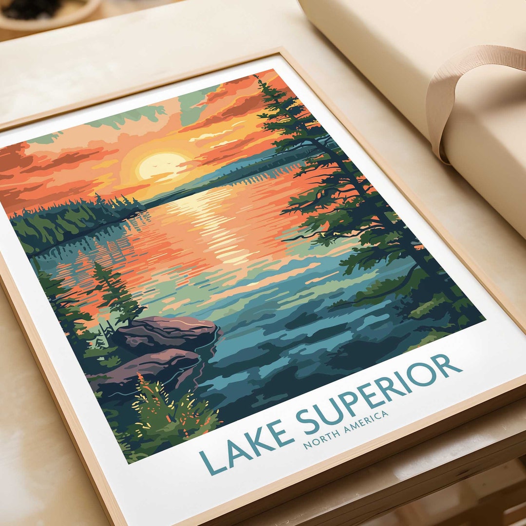 Lake Superior Travel Print Travel Print Wall Art Lake Superior Poster ...