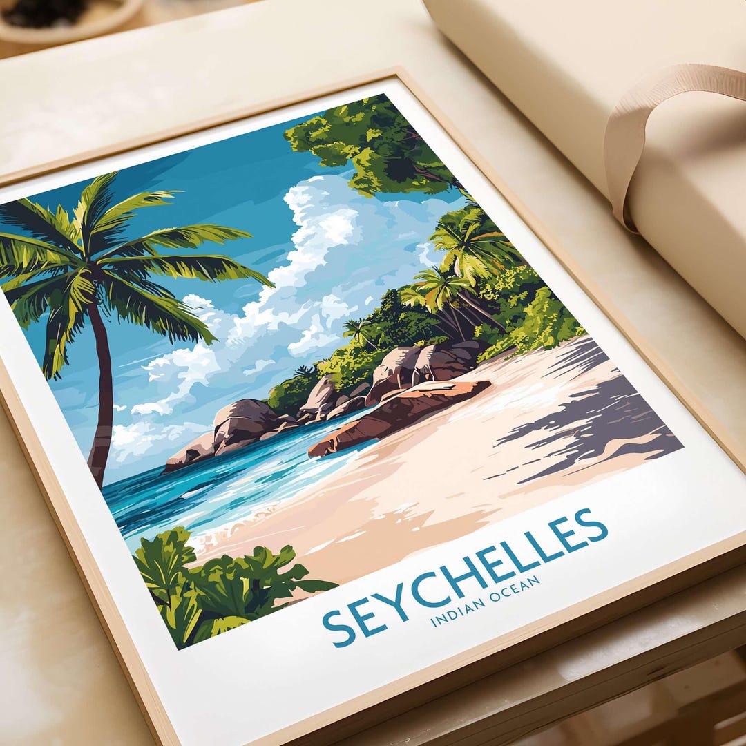 Seychelles Wall Art Print Beach Poster Seychelles Poster Artwork Travel Home Decor Home Wall Art ...
