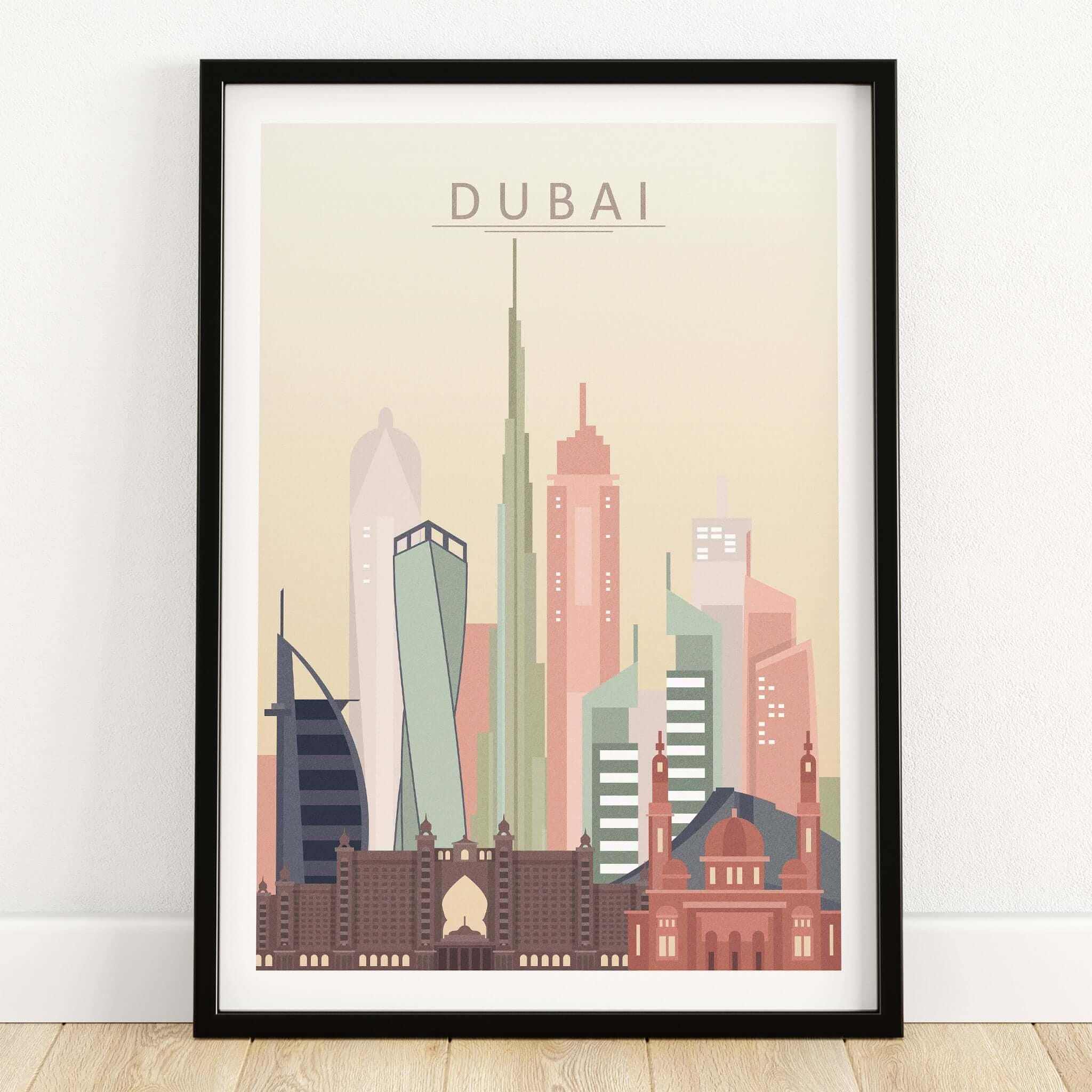 Dubai City Skyline Print Dubai Poster Dubai Wall Art Dubai Cityscape ...