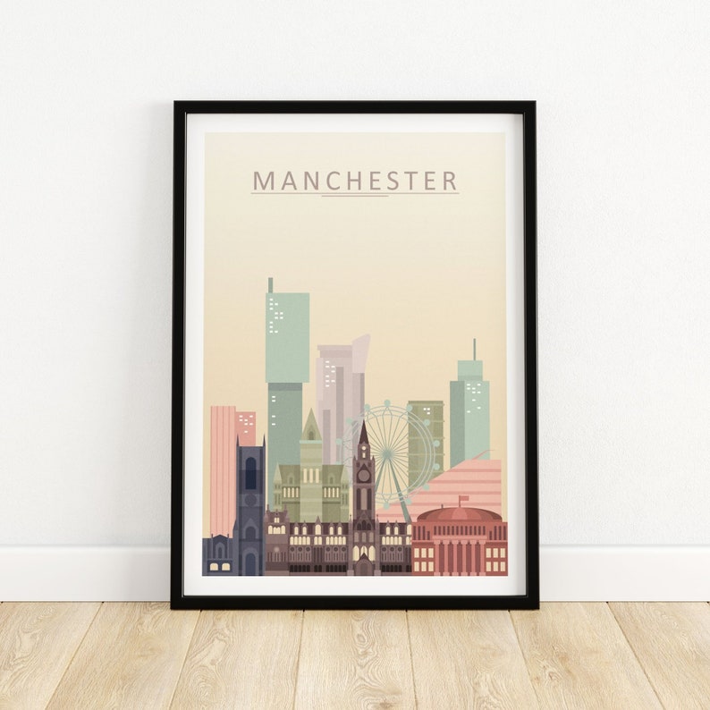 Manchester Skyline Poster Print Manchester Wall Art | Etsy