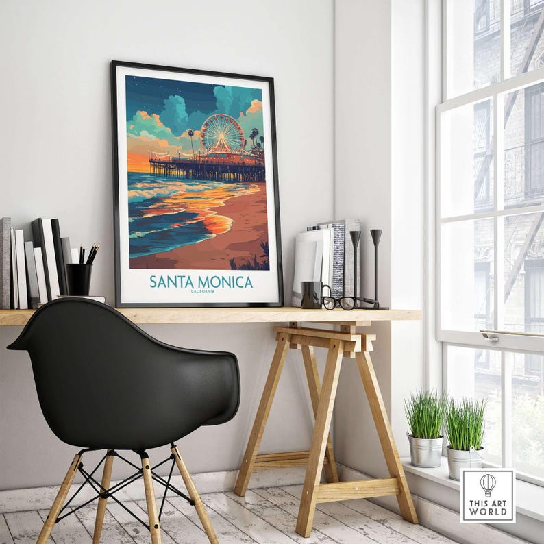 Santa Monica Pier Poster California Wall Art Santa Monica Wall Art Gift ...