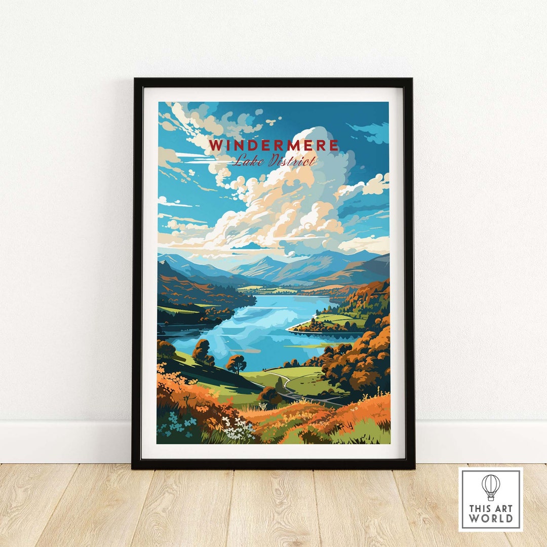 Windermere Travel Print Art Print Lake District Travel Poster Home ...
